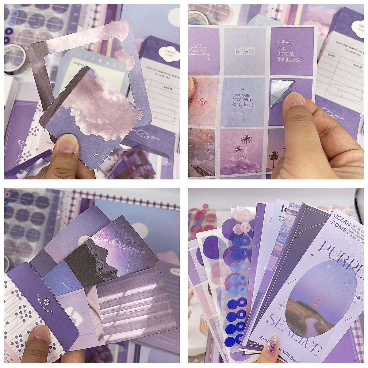 Vintage Aesthetic Scrapbook Kit(346pcs), Scrapbooking Supplies Kit with Bullet Junk Journal, Stationery, A6 Grid Notebook with Graph Ruled Page DIY Journaling Gift for Teen Girl Kid Women, Purple
