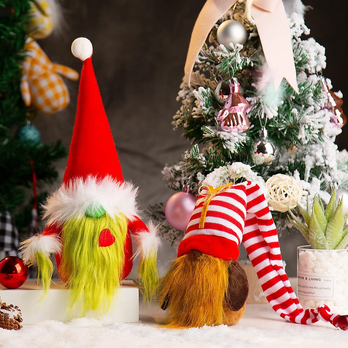 BWFY Christmas Gnomes Decorations 2-Pack Handmade Swedish Tomte Plush Gnomes Scandinavian Santa Elf Christmas Table Tiered Tray Ornament Gnome Christmas Decor Gifts