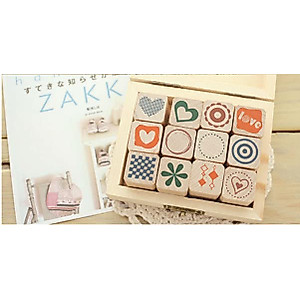 12 Pcs Wooden Rubber Stamps Mini Cute DIY Diary Stamps Set with Wooden Box