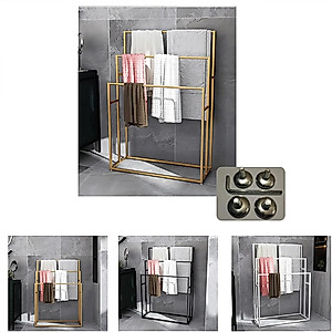 Floor Standing Towel Rack,3 Tier Freestanding Towel Holder,Metal Bathroom Towel Hanger Stand Alone,Towel Bar Stand Storage for Bathroom, Kitchen, Laundry Room, Bedroom(Color:White)