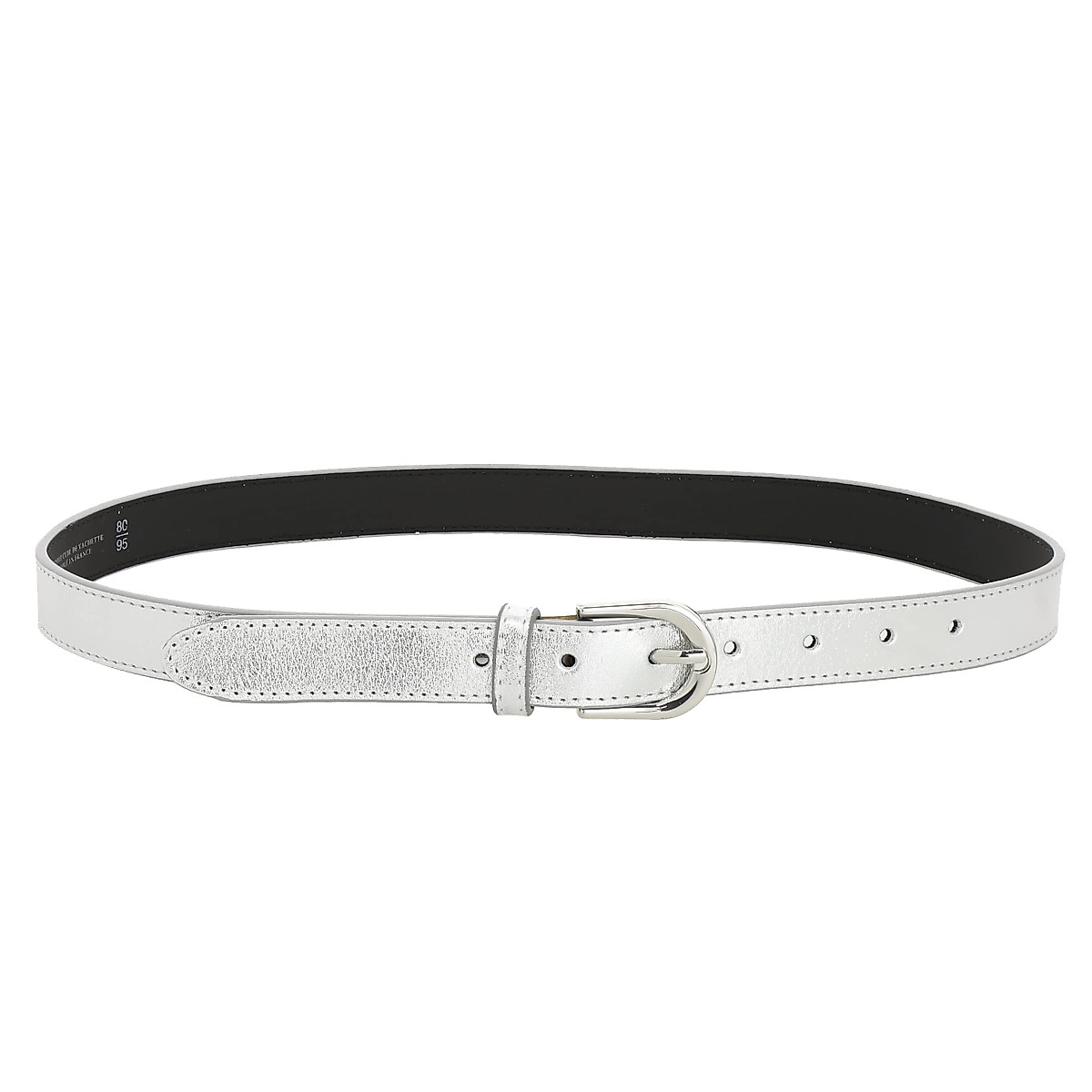 FASHIONGEN - Women genuine Italian leather belt LUNA, Made in France - Silver, 85 cm (33 in) / Waist size 31 to 32