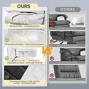 Dowinx Big and Tall Office Chair with Pocket Spring Cushion and Lumbar Support,High Back Computer Gaming Chair with Adjustable Armrests,Executive Desk Chair with Footrest,(PU Leather, White)