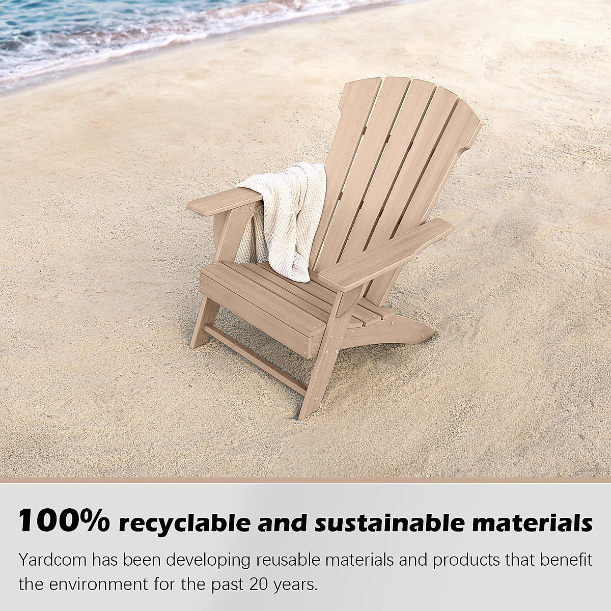 YARDCOM Adirondack Chair, 110°Ergonomics Plastic Extra Tall Adirondack Chairs, HDPE All-Weather Plastic Patio Outdoor Chair, High Foamed Polyethylene Fire Pit Chair(Natural)