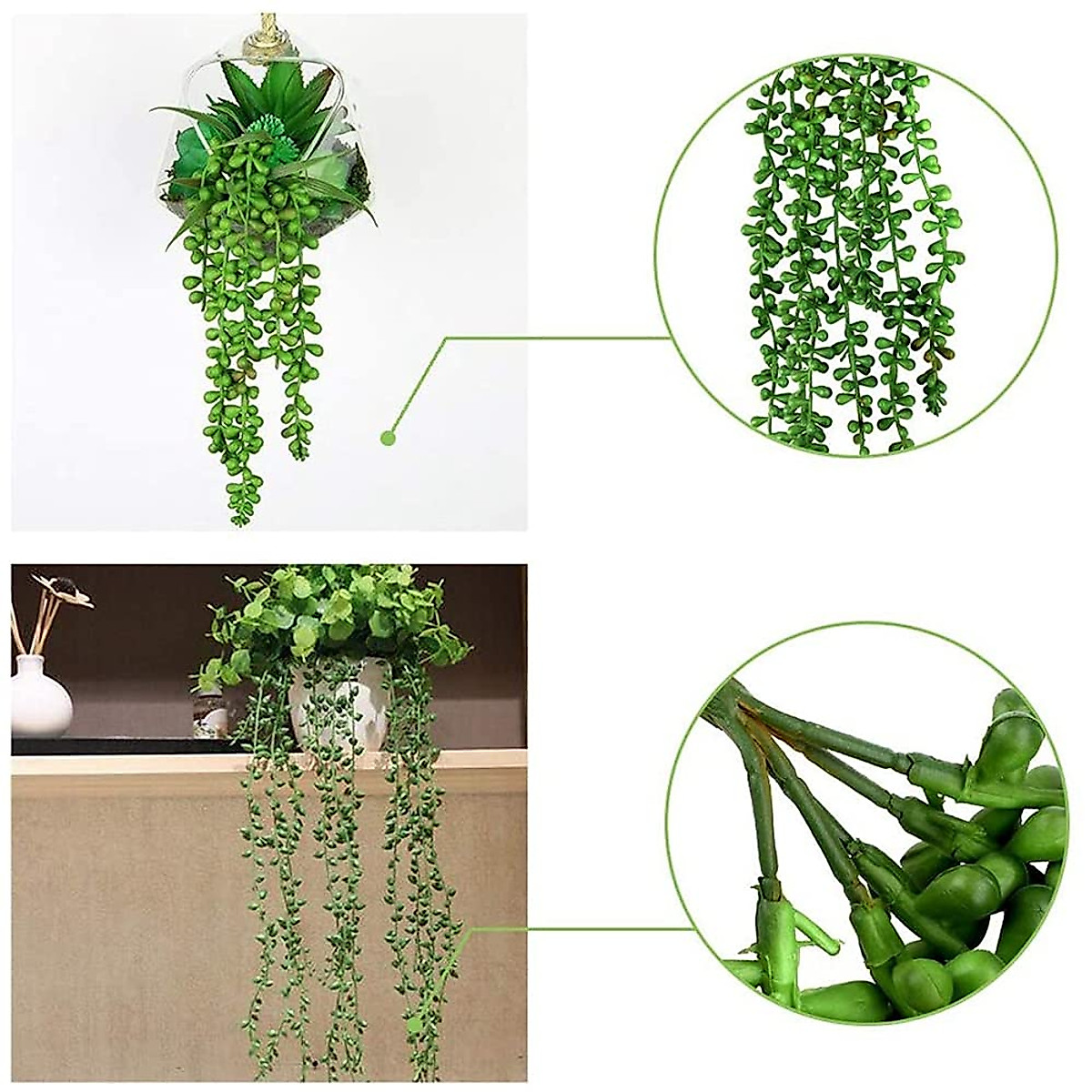 caapmony 5Pcs Artificial Succulents Hanging Plants Bulk 2.4FT Large Fake String of Pearls for Wall Home Garden Decor(Unpotted)