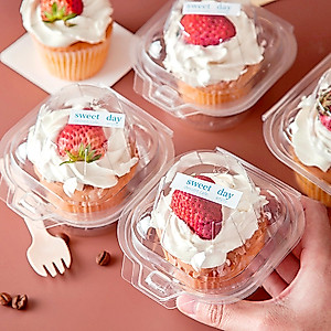 TOFLEN Individual Cupcake Containers (100-Count) Bulk Disposable Plastic Cupcake Holder, Stackable Deep Dome Lid Cupcake To Go Box for Single Muffin, Hot Cocoa Bomb and More