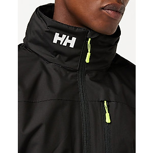 Helly Hansen Men's Crew Hooded Midlayer Fleece Lined Waterproof Raincoat Jacket, 990 Black, Large