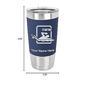 LaserGram 20oz Vacuum Insulated Tumbler Mug, Swimming, Personalized Engraving Included (Silicone Grip, Navy Blue)