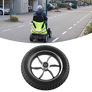 10in Wheelchair Wheel Replacement Tires Wheels Solid Wheel Tyre Rubber Inflatable Caster Anti‑skid for Electric Front Wheelchair 6001 Bearing with 12mm Hole