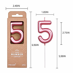 PHD CAKE 2.76 inch Classical Pink 5 Number Birthday Candles, Pink Number Candles, Cake Number Candles, Party Celebration