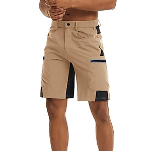 Surenow Men's Hiking Cargo Shorts Lightweight Quick-Dry Shorts Summer Outdoor Fishing Shorts Camping Travel Shorts for Men Khaki