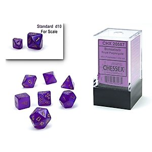 Chessex Dice Set – 10mm Borealis Purple/Gold Luminary Polyhedral Dice Set – Dungeons and Dragons D&D DND TTRPG Dice – Includes 7 Dice - D4 D6 D8 D10 D12 D20 D% (CHX20587)