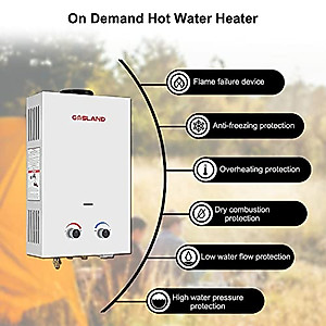 Tankless Water Heater, GASLAND Outdoors Propane Water Heater 10L BS264 2.64GPM, Instant Hot Water Heater for Cabin, Camp Water Heater for RV, Overheating Protection, Easy to Install, White