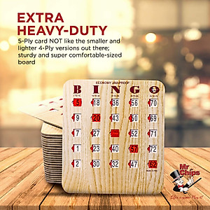 MR CHIPS Jam-Proof Bingo Cards with Sliding Windows, 100 Deluxe Woodgrain Cards, 75 Calling 1 Master Board…