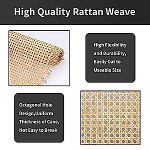 14" Width Cane Webbing 3.3Feet, Natural Rattan Webbing for Caning Projects, Woven Open Mesh Cane for Furniture, Chair, Cabinet, Ceiling