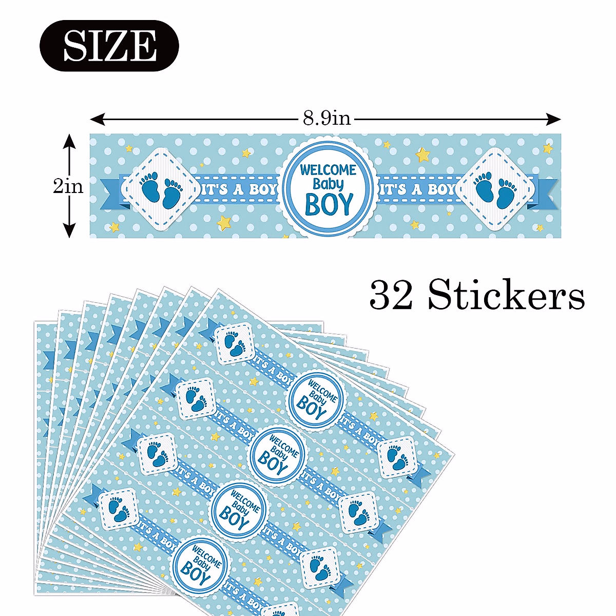 MonMon & Craft Welcome Baby Boy Water Bottle Stickers/Gender Reveal Bottle Wrappers/It's a Boy Water Labels Supplies/Baby Shower Decorations Blue (Set of 32)