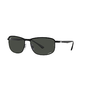 Ray-Ban RB3671CH Chromance Rectangular Sunglasses, Black On Black/Dark Grey Polarized, 60 mm