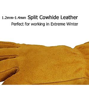 OZERO Work Gloves Winter Insulated Snow Cold Proof Leather Glove Thick Thermal Imitation Lambswool - Extra Grip Flexible Warm for Working in Cold Weather for Men and Women (Gold,Large)