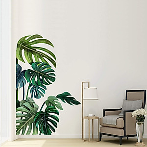 Big Green Leaf Wall Stickers Tropical Plant Leaves Window Decals Decorations Murals Wall Art Decorative Sticker for Kids Living Room Bedroom Nursery Playroom Cute Holiday Jungle Party Decor Supplies