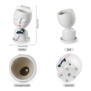 COWATM Face Planters Pots Head for Indoor Outdoor Planter Pot with Butterfly, Succulent Planter with Drainage Hole Cute Lady Face Flower Pots (White)