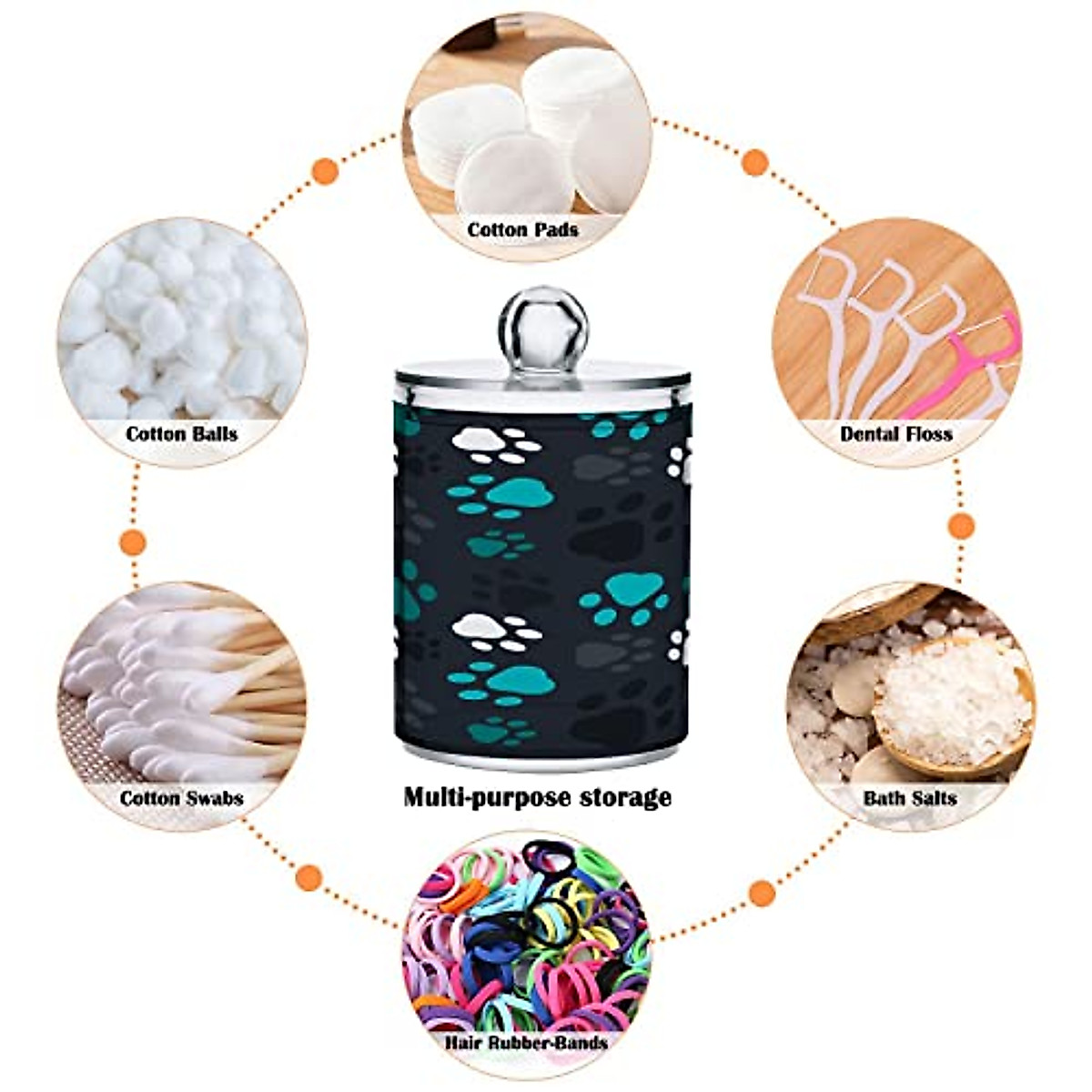 Kigai Cute Paw Prints Qtip Holder Dispenser - 14OZ Clear Plastic Apothecary Jars Food Storage Jar with Lids Bathroom Canister Organizer for Coffee, Tea, Candy, Floss (2Pack)