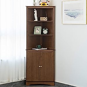 Maydear Bamboo Corner Cabinet with Doors, Free Standing Corner Storage Cabinet Tall Corner Cabinet, Storage Organizer for Living Room, Bathroom, Bedroom, Home Office, Kitchen