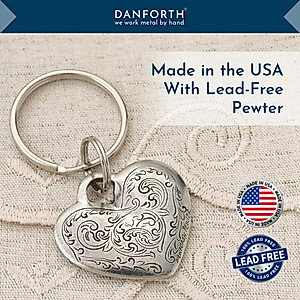 DANFORTH Florentine Heart Keychain Handcrafted Pewter Love Keychain For Her – 1 ½” Tall, Made In USA