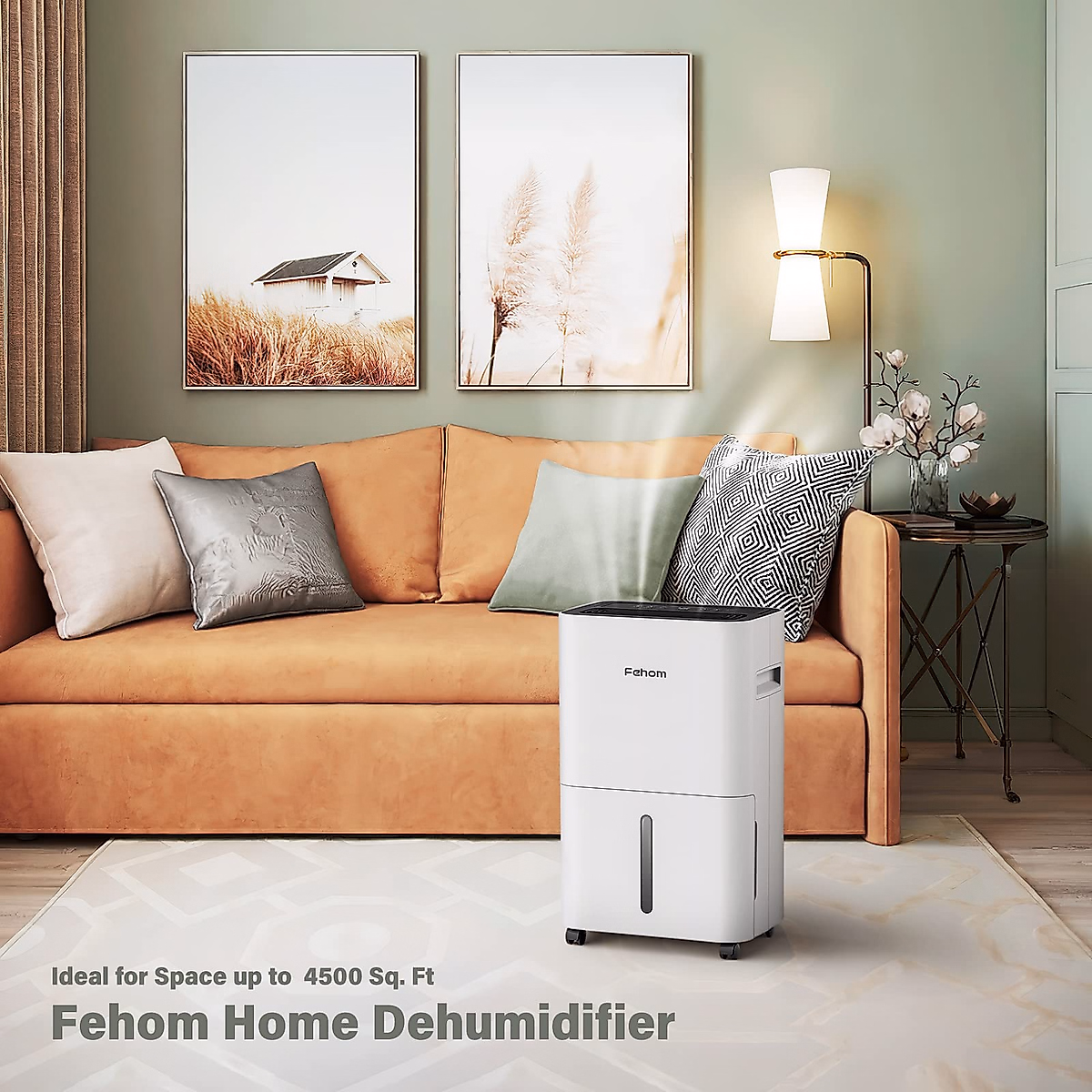 Fehom 4500 Sq. Ft Dehumidifier for Home Basements Bathroom Bedroom Continuous Drainage, with Auto Shut Off Humidity Control and Drain Hose