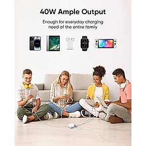 SUPERDANNY 6-Port USB Charger, 40W 8A Mini USB Charging Station, Charging Station for Multiple Devices, 4ft Cable, Compatible with iPhone, iPad, Galaxy, Pixel, for Travel, Cruise, White