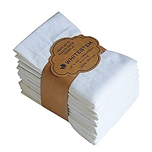WHITESTEM Flour Sack Dish Towels | 15”X25” | 12-Pack | White | 130 Thread Count Ring Spun Cotton, Kitchen Dish Towels, Kitchen Towels, Hand Towels, Tea Towels and Dish Cloths
