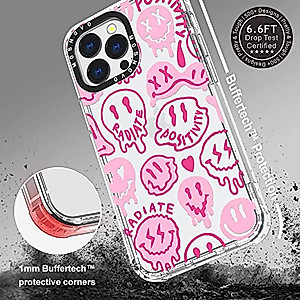 MOSNOVO iPhone 13 Pro Case, Pink Dripping Positivity Radiate Smiles [ Buffertech Impact ] Transparent Shockproof Protective TPU Bumper Clear Phone Case Cover Designed for iPhone 13 Pro 6.1"