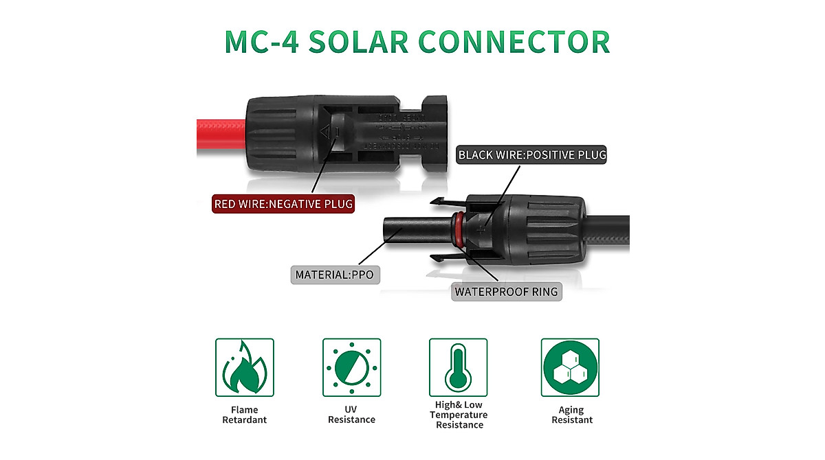 Solar Extension Cable, 3Feet 10AWG(6mm²) Solar Panel Extension Cable ...