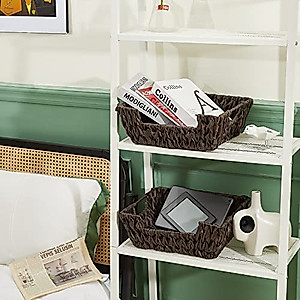 JMKaixin Wicker Storage Baskets, Water Hyacinth Storage Basket with Built-in Handles,2-Pack Hand Woven Baskets with Carry Handles for Storage 13.75" x 11" x 5"