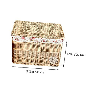 Cabilock Box Bedroom Cube Desktop Bin Bathroom and Clothes Cosmetic Rectangular Printed Rectangle with for Flower Liner Storage Rattan Woven Lid Container Organizer Clo Wicker