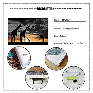 SkenoArt Giraffes Canvas Wall Art Africa Golden Sunset Landscape Poster Animal Family Picture Prints Black and White Poster Wall Decoration for Home Living Room Bedroom Bathroom Decor 16"x24"