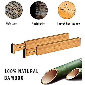 BAMEOS Drawer Dividers Bamboo Separators Organization Expandable Organizers for Kitchen Bedroom Bathroom Dresser Office 4-pack
