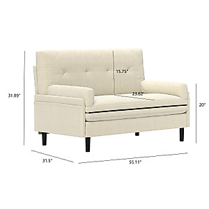 3 in 1 Sleeper Sofa Couch Bed, Convertible Loveseat Futon Sofa with 5 Level Adjustable Backrest, Corduroy Pull Out Couch, Modern Love Seat Pullout Bed for Small Space Living Room, Bedroom, Ivory