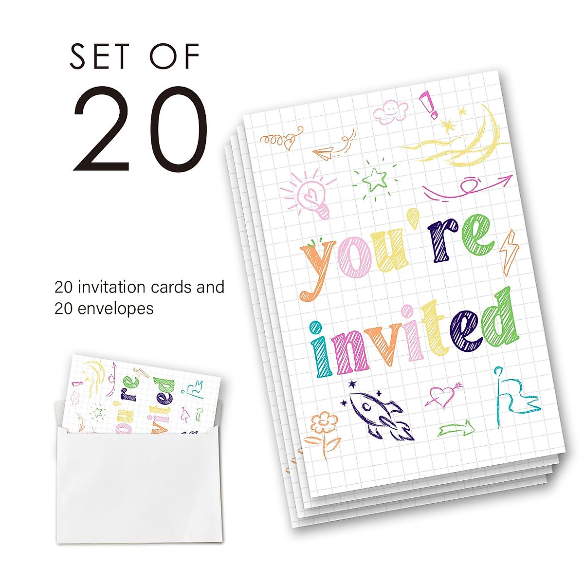 EUDOSI Sleepover Birthday Party Invitations Supplies Fill-In Set of 20 with Envelopes Slumber Theme Pajama Birthday Bash Invites Cards(Double Sided)