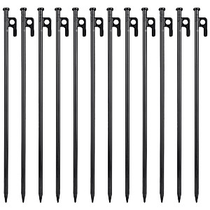 ABuff 12 Pcs 16 Inch Tent Stakes Heavy Duty Metal Tent Pegs，Camping Steel Tent Stakes for Unbreakable and Inflexible Camping Backyard Rocky Ground