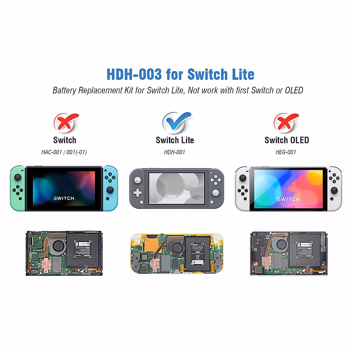 ElecGear 1 x Replacement Battery for Nintendo Switch Lite Console, HDH-003 Internal Rechargeable Li-ion Battery for Switch Lite HDH-001, 3.8V 3570mAh 13.6Wh with Repair Tool Kit