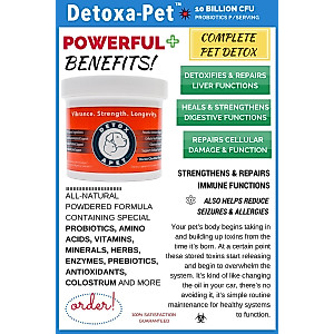 DETOXA-PET Powder, Powerful Nutritional Supplement for Pets, Works Wonders! Dog & Cat Detox, Liver Detox for Dogs, Cats,10 Bill CFU Probiotics, Enzymes, Herbs, Vitamins, Minerals, Immediate Benefits!