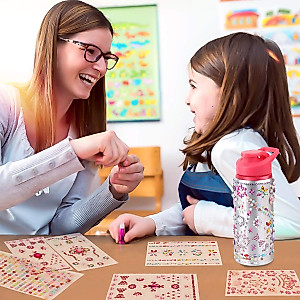 Gift for Girls, Decorate & Personalize Your Own Water Bottles with Tons of Rhinestone Glitter Gem Stickers, Reusable BPA Free 12 oz Kids Water Bottles Cute Gift, Fun DIY Art and Craft for Kid Pink