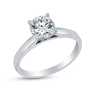 Size - 5 - Solid 14k White Gold Round Cut Four Prong Solitaire Wedding Engagement Ring CZ Cubic Zirconia 1.0ct.