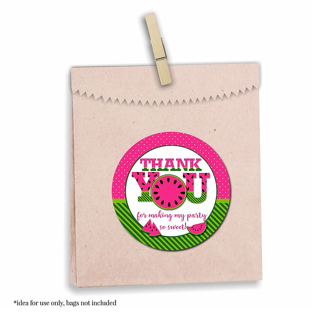 Pink Watermelon Birthday Party Thank You Sticker Labels, 40 2" Party Circle Stickers by AmandaCreation, Great for Party Favors, Envelope Seals & Goodie Bags