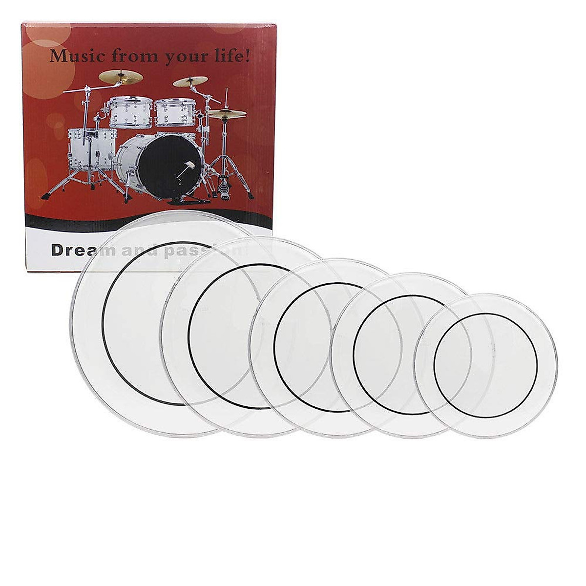 Professional 12" 13" 14" 16" 22" PET Drum Heads Drum Skin w/Dot Set Clear