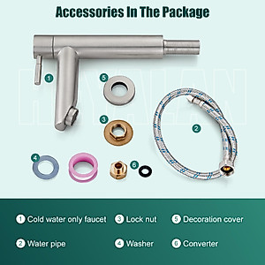 Heyalan Cold Water Only Bathroom Sink Faucet Stainless Steel SUS304 Brushed Nickel Single Handle One Hole Deck Mount Lavatory Faucet (Drain Not Included)