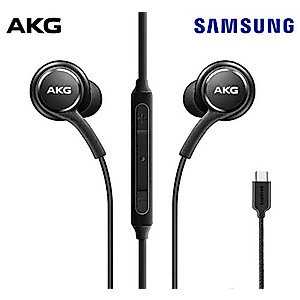 ElloGear 2022 Earbuds Stereo Headphones for Samsung Galaxy Note 10, Note 10+, Galaxy S10, S9 Plus, S10e - Designed by AKG - Braided Cable with Microphone and Volume Remote Type-C Connector - Black