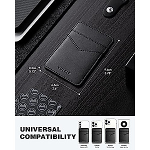 VULKIT Cell Phone Wallet, Card Holder for Back of Phone Leather Adhesive Pocket RFID Blocking Credit Card Sleeves Black
