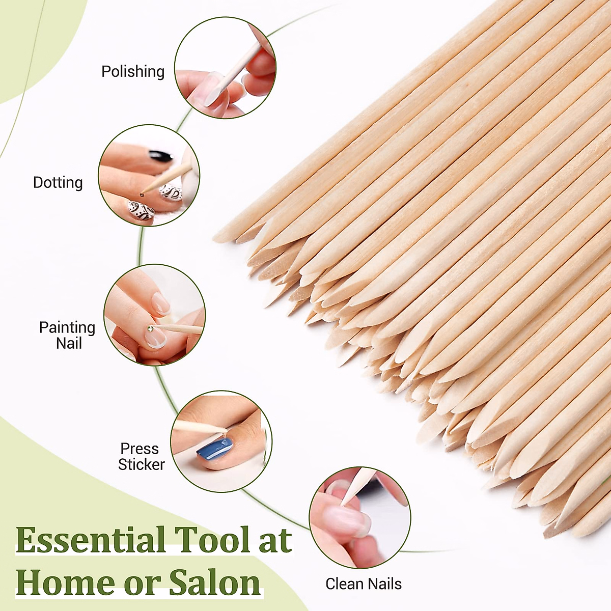 AZUREBEAUTY 100PCS Orange Nail Sticks for Nails 4.5 Inch - Large Capacity Double Sided Wooden Cuticle Pusher & Remover Set for Nail Art Manicure & Pedicure at Home Salon - Not Easy to Break