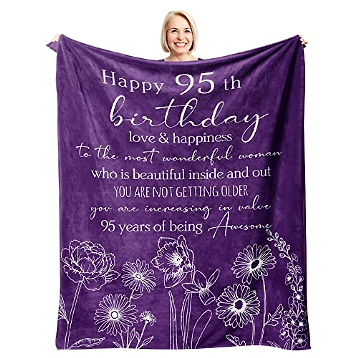 Xutapy 95th Birthday Gifts for Women, 95th Birthday Decorations Blanket 60’’x50’’, 95 Year Old Present Ideas, Happy 1928 Birthday Gifts for Mom/Wife/Grandma/Friends, Turning 95 Gift Throw Blanket