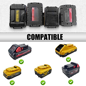 Upgrades 4 Slots Battery Holder Wall Mount fits for Latest Dewalt 18V/20V & Milwaukee 18V Drill,Enlarge Space Universal Fit Heavy-Duty Solid Steel M18 Tool Battery Storage Rack,Keep Tool in Organizer